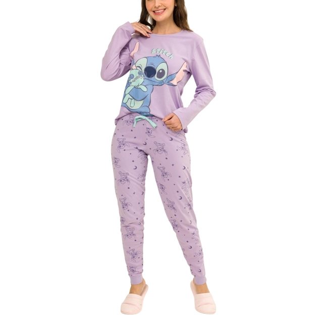 Pijama Manga Longa Disney Lilo E Stitch Feminino Adulto Algodão Conf. Evanilda