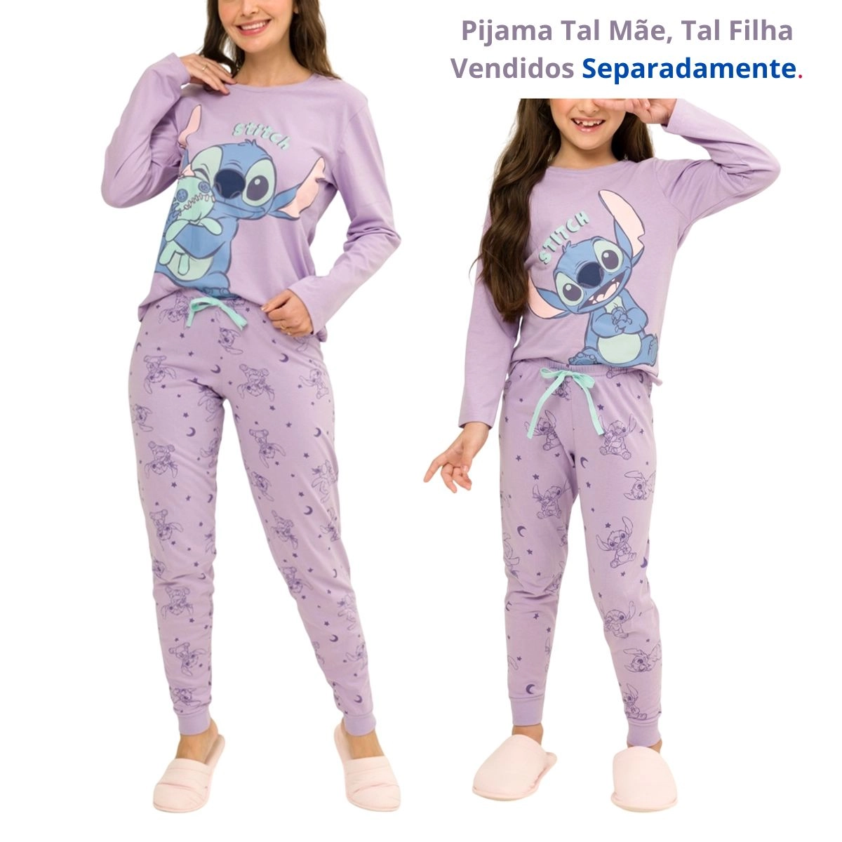 Pijama Manga Longa Disney Lilo E Stitch Feminino Adulto Algodão Conf. Evanilda